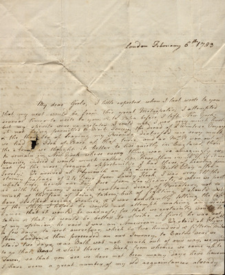 "Sarah Ricketts to Susan Livingston, February 6, 1783" by Sarah Ricketts