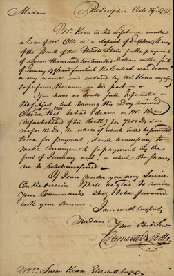 "Clement Biddle to Susan Kean, October 29, 1795" by Clement Biddle